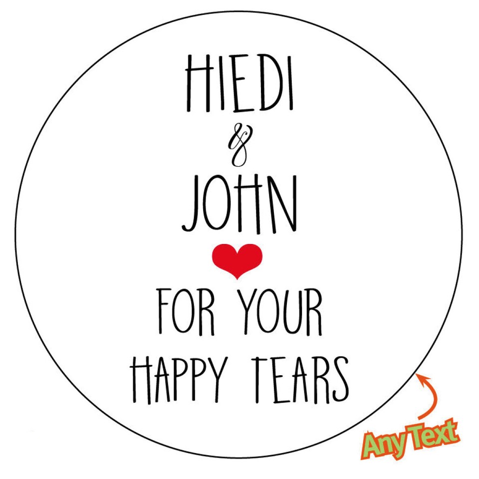 48 x FOR YOUR HAPPY TEARS Personalised Wedding Tissue Stickers Bag Gift ...