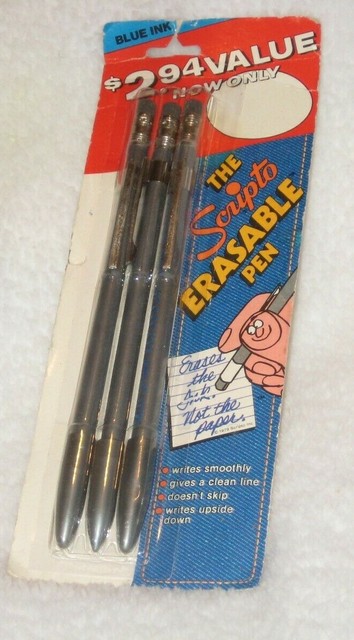 Vintage Scripto Erasable Pen 3 Pack Blue Ink Tag From Kmart for sale ...
