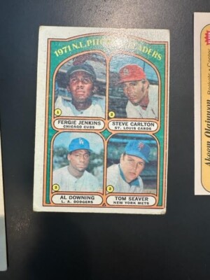 1972 Topps Baseball 1971 N.L. Pitching Leaders Jenkins/Carlton/Downing ...
