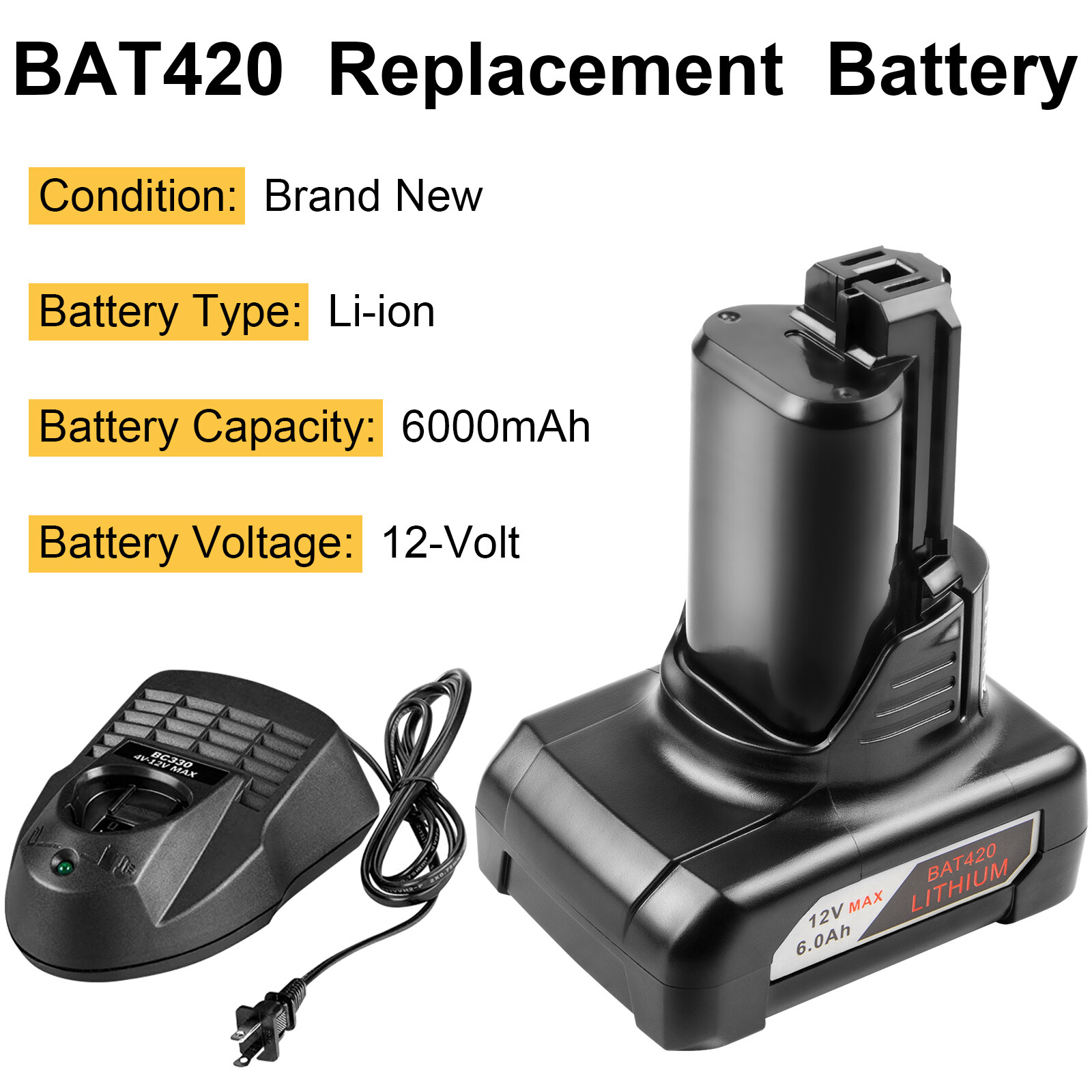 12V For BOSCH BAT420 BAT411 6.0Ah Li-ion Battery BAT413 BAT412A BAT411A ...