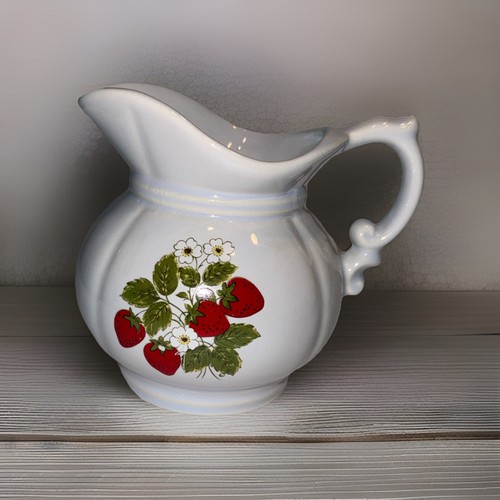 Vintage McCoy #7528 Strawberry Pitcher White Cream Pottery Farmhouse ...