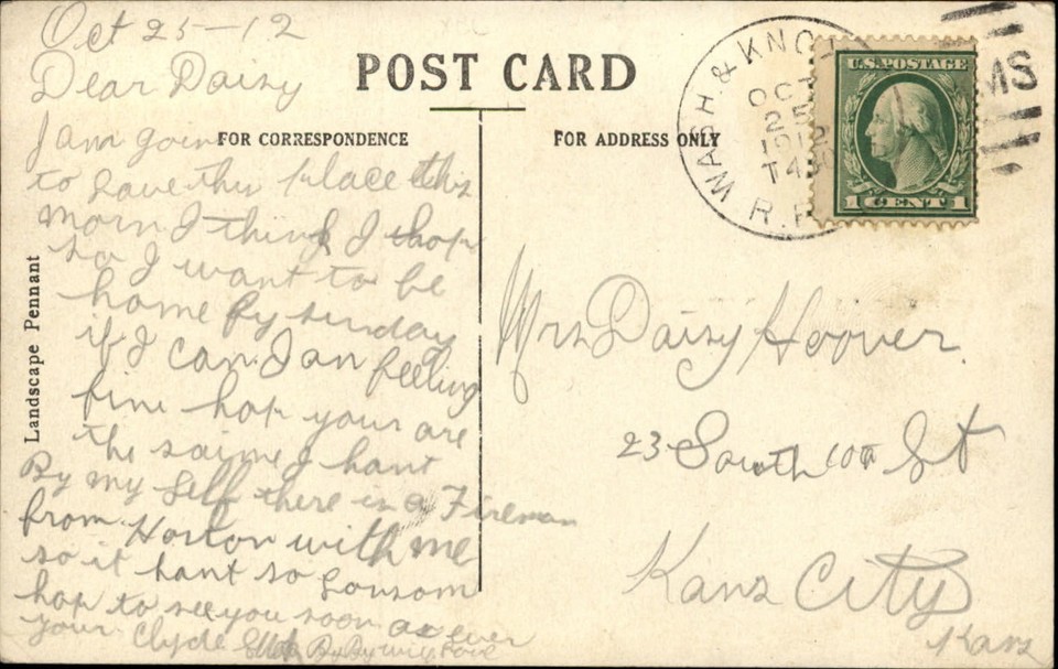 Rare? Washington pennant postcard RPO 1912 WASH & KNOX | eBay