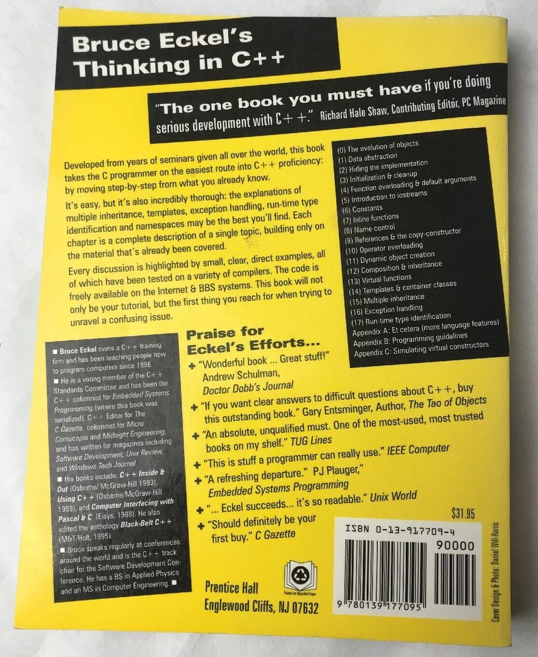 THINKING IN C++ By Bruce Eckel AUTOGRAPHED by Eckel! 9780139177095| eBay