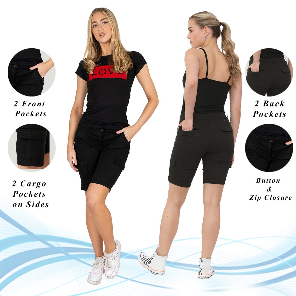 Womens Ladies Cotton Knee Length Summer Combat Chino Cargo Casual Pant ...