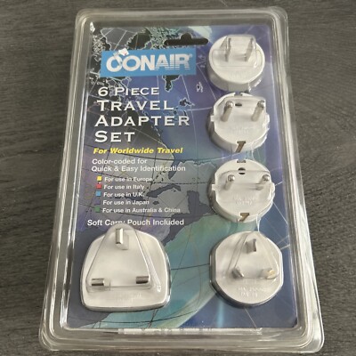 Worldwide Travel Plug Adapter Set 6-piece Conair New Carry Pouch ...