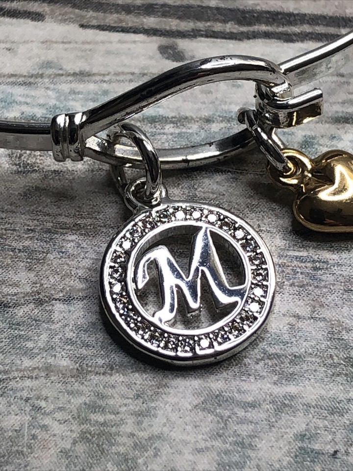 Letter M initial Bangle Bracelet Silver Tone NWOT Hook Closure | eBay