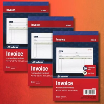 Adams Invoice Books for Business, 2 Part Carbonless, 50 Sets/Book, 3 ...
