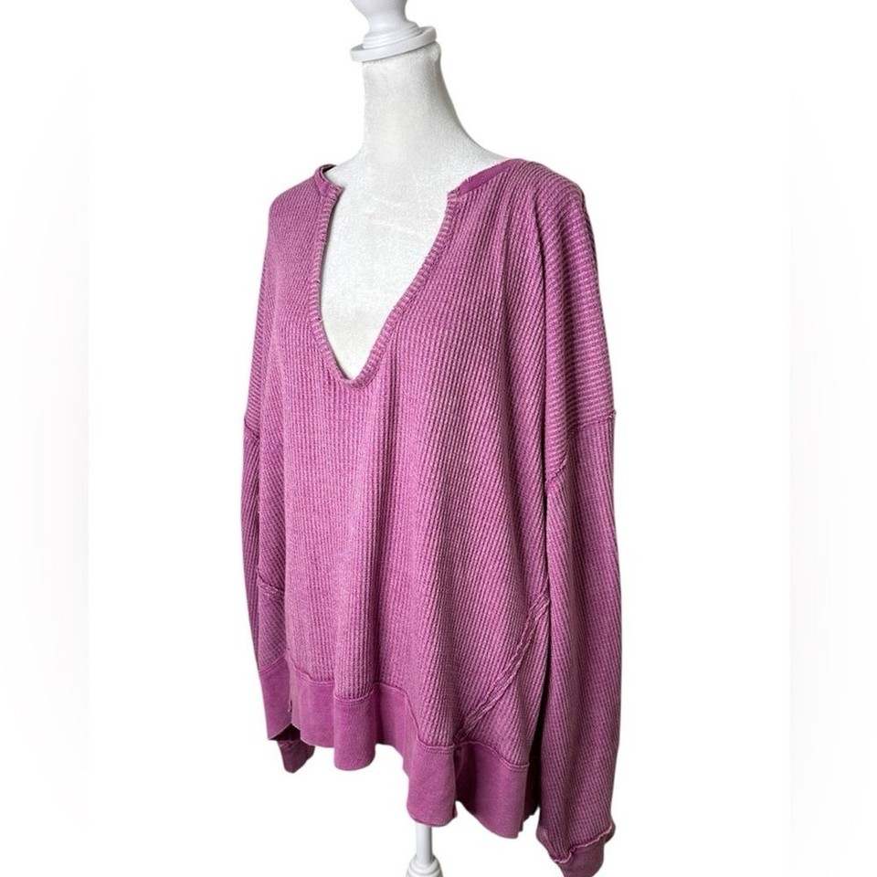 Free People We The Free Buttercup Thermal Magenta V-Neck Sweater | eBay