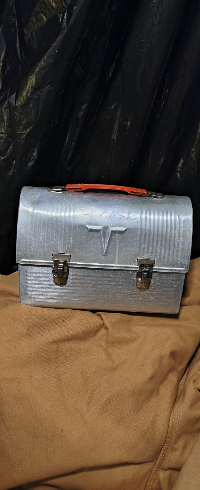 Vintage Thermos Brand Aluminum Silver V Dome Lunch Box With Red Handle ...