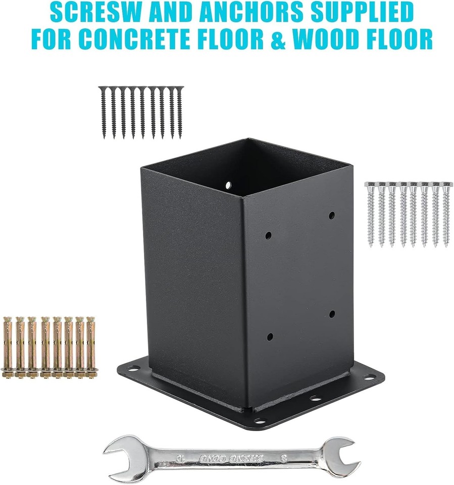 4x4 Post Base Kit - 4 Solid Steel Brackets with Black Powder Coating ...