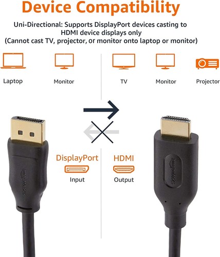 Amazon Basics Uni-Directional DisplayPort to HDMI Display Cable 4K@30Hz ...