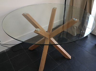Dunelm Xavi 4 Seater Round Dining Table Glass Oak effect | eBay UK