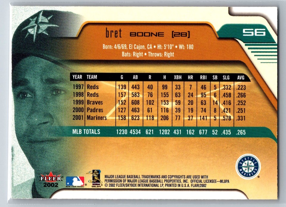 2002 Flair Bret Boone Seattle Mariners #56 | eBay