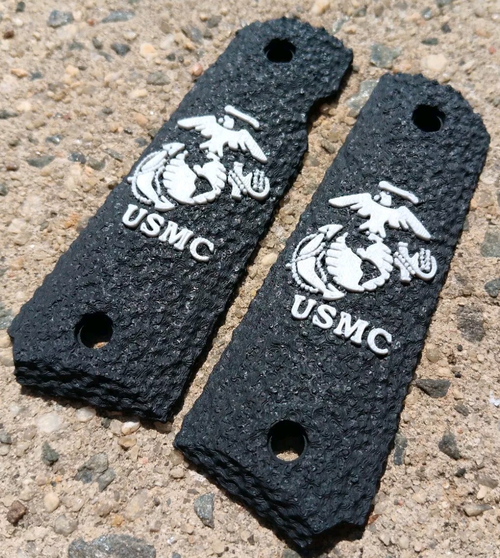 Full Size 1911 USMC Grips Stippled Textured Multicolor US Marines White ...
