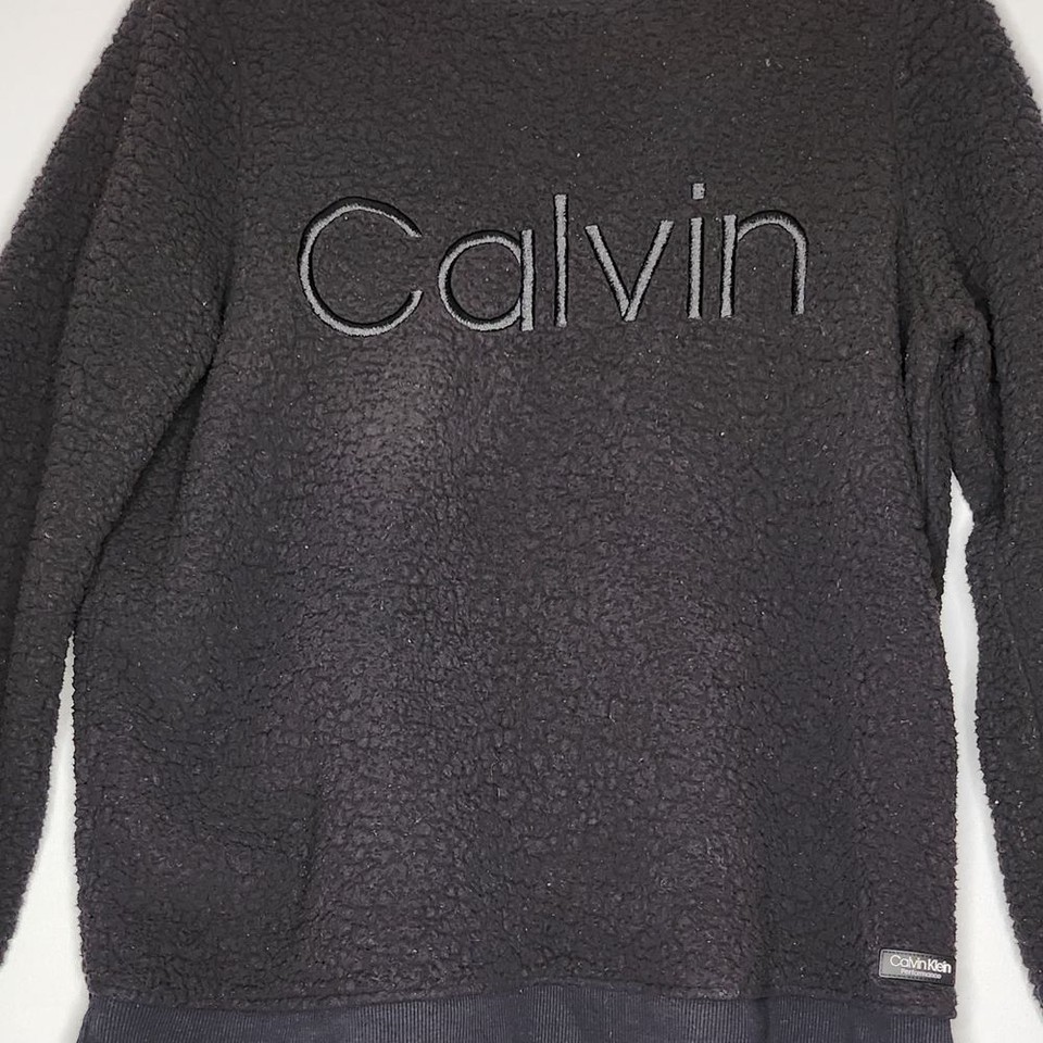 Calvin Klein Womans Med Performance Wick Sherpa Crew Sweatshirt Black | eBay