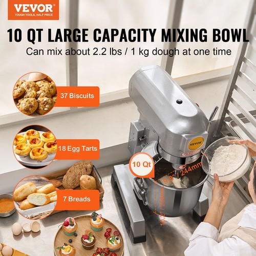 VEVOR Commercial Electric Food Mixer Stand Mixer 10Qt Dough Mixer 3 ...