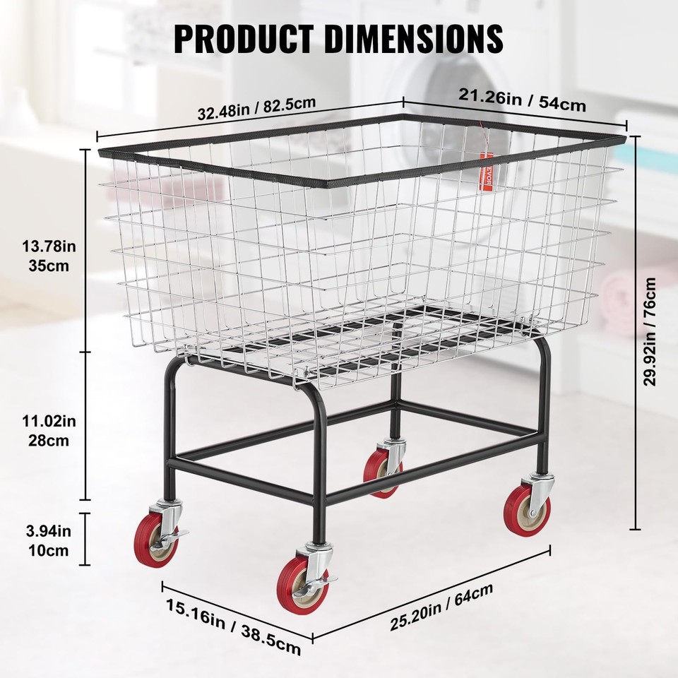 Durable 38 Bushel Utility Cart Laundry Basket on Swivel Wheels for Home ...