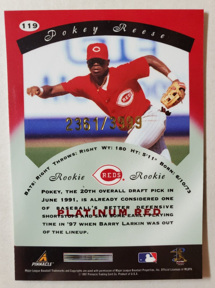 1997 Pinnacle Totally Certified Pokey Reese RC #119 Platinum Red /3999 ...