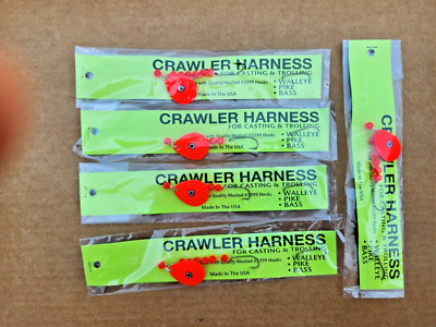 5 Crawler Worm Harness H-13 ORANGE Colorado Blade Walleye Pike Bass ...