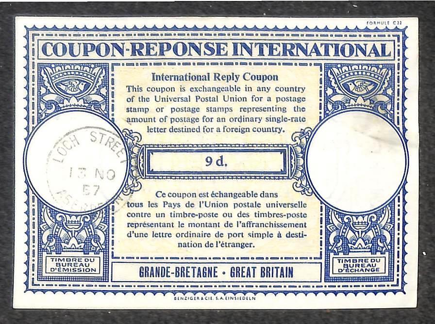 IRC INTERNATIONAL REPLY COUPON GREAT BRITAIN 9d TYPE B7 1957 | eBay