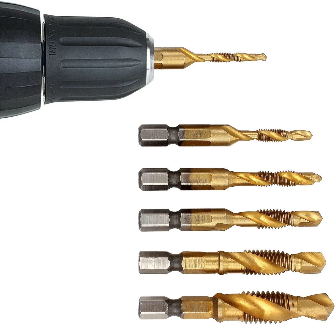 6x HSS Hex Shank Tap Drill Bits Metric Thread Screw Compound Tapping ...