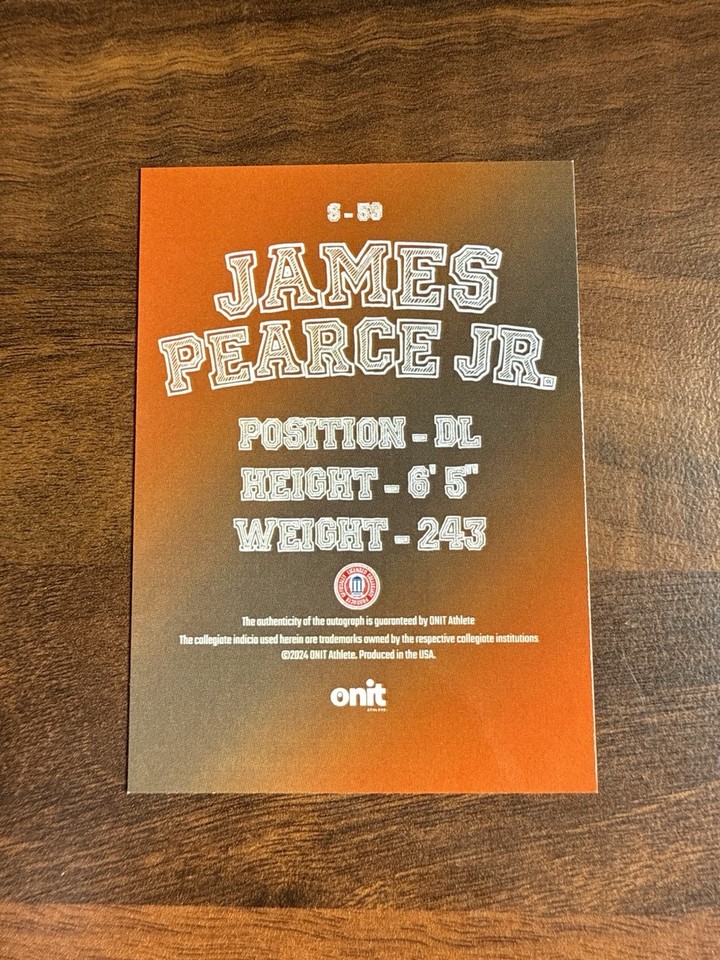 JAMES PEARCE JR 2024 Onit College Colors Auto /400 Tennessee Vols RC | eBay