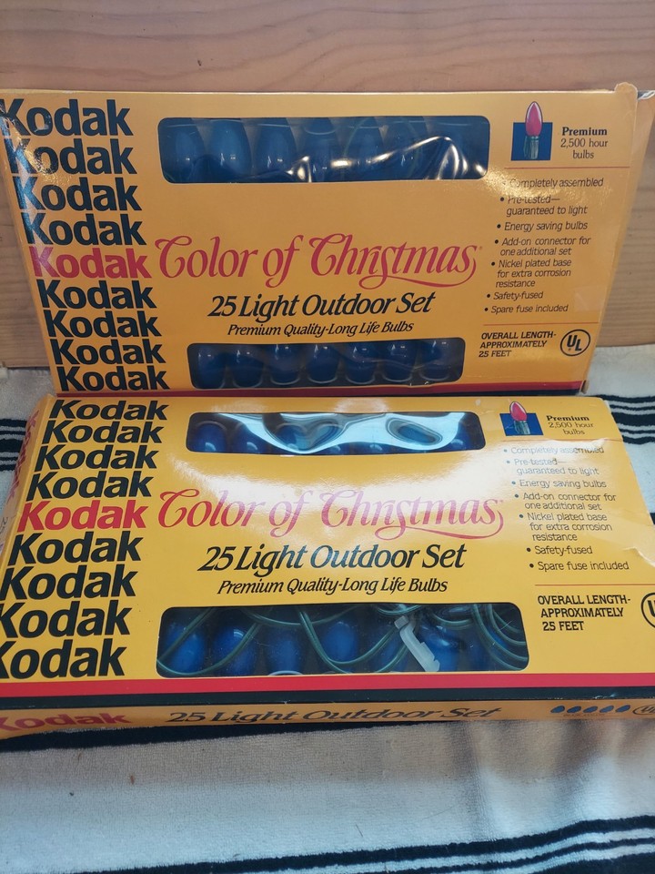 Vtg Kodak Colors Of Christmas Blue Outdoor String Lights 25 Lights 25 ...