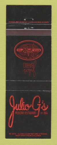 Matchbook Cover - Julio G's Mexican Restaurant Scottsdale AZ | eBay