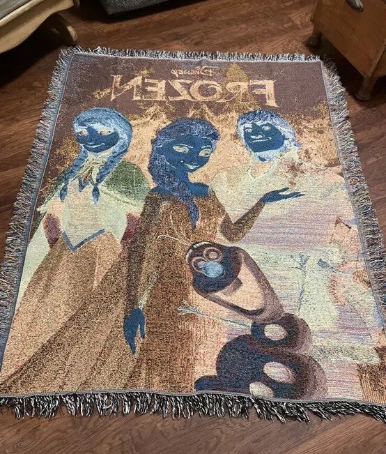 Disney Frozen Anna Elsa Olaf Kristoff Woven Tapestry Blanket Throw 48 x ...