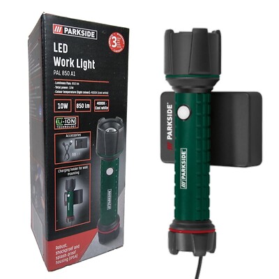 Parkside Cordless LED Work Light Flashlight Torch With Wall Mount IP54 ...