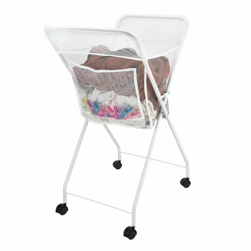 No Bend Folding Washing Basket Laundry Clothes Trolley Cart on Wheels ...