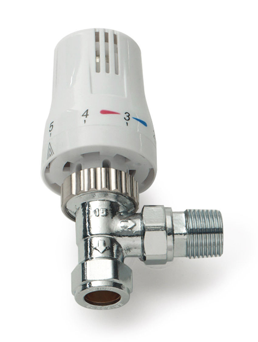 Thermostatic Radiator Valve 15mm x 1/2" Angled White Chrome Rad TRV ...