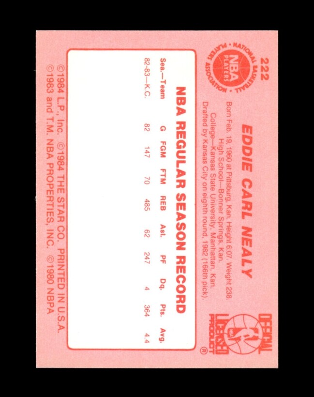 1983-84 Star Set-Break #222 Ed Nealy NM-MT OR BETTER *GMCARDS* | eBay