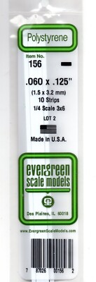 Evergreen 156 Styrene Strip Plastic .060" Thick x .125" 14" Long pkg ...