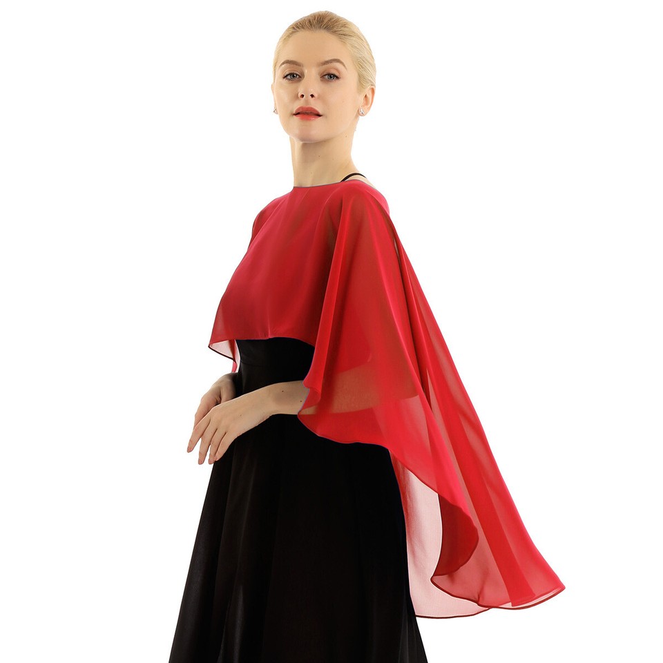 Women Chiffon Shawl Cape High-Low Tops Capelet Bridal Wedding Wraps ...