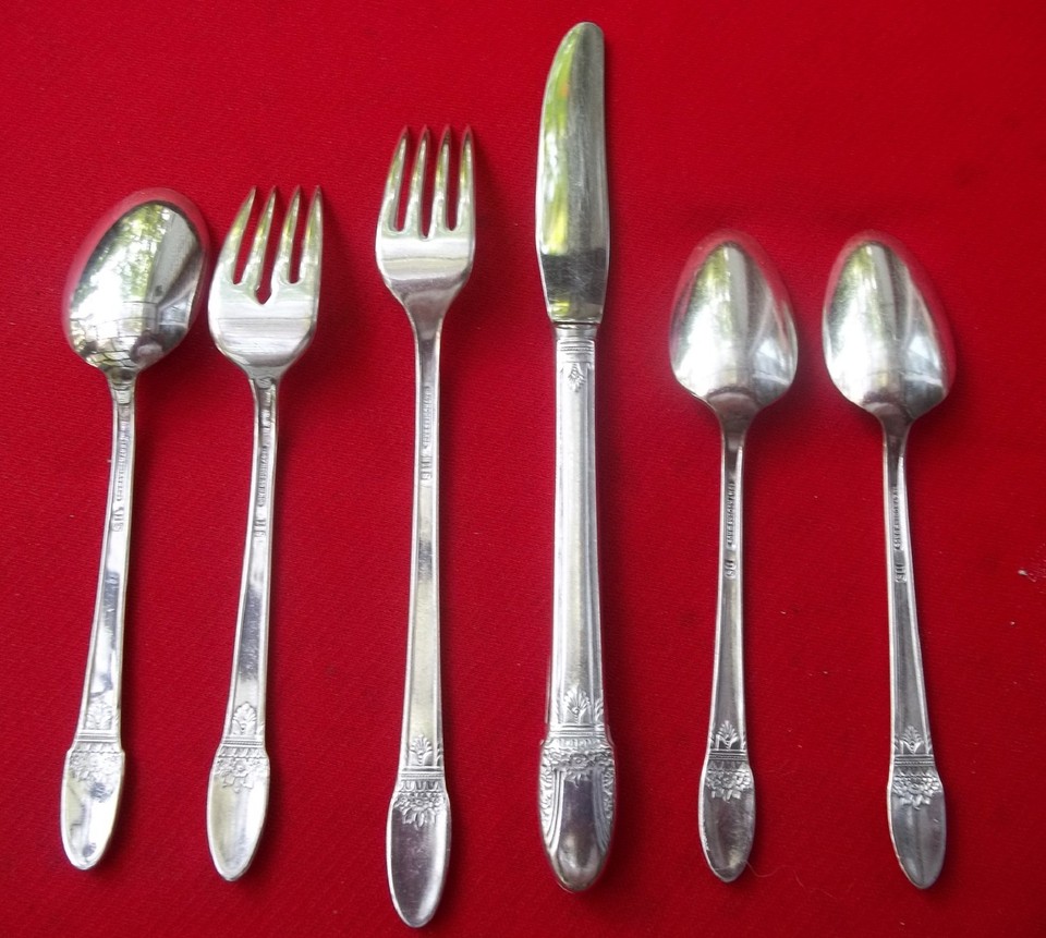 EXCL First Love Pattern 6 Piece Place Setting 1847 Rogers Silver Plate ...
