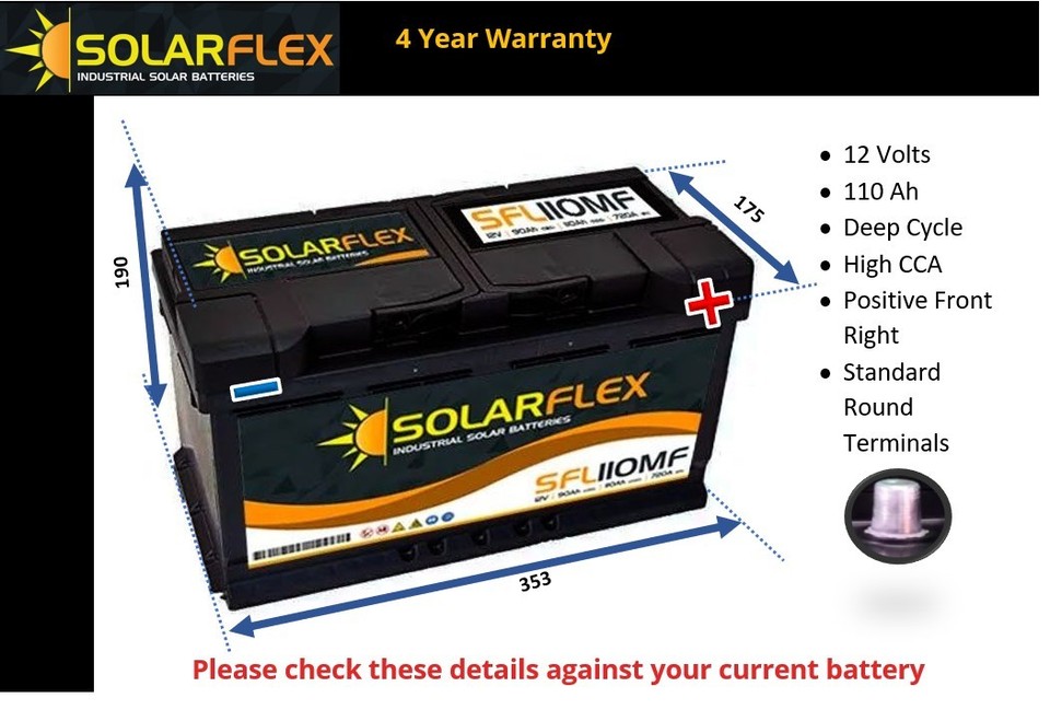 SolarFlex SFL110 Leisure Battery for Solar 12 volt 110 Ah C100 4 yr ...