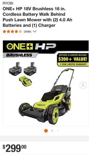 ONE+ HP 18V Cordless Walk Behind Lawn Mower with 2 Batteries & Charger ...
