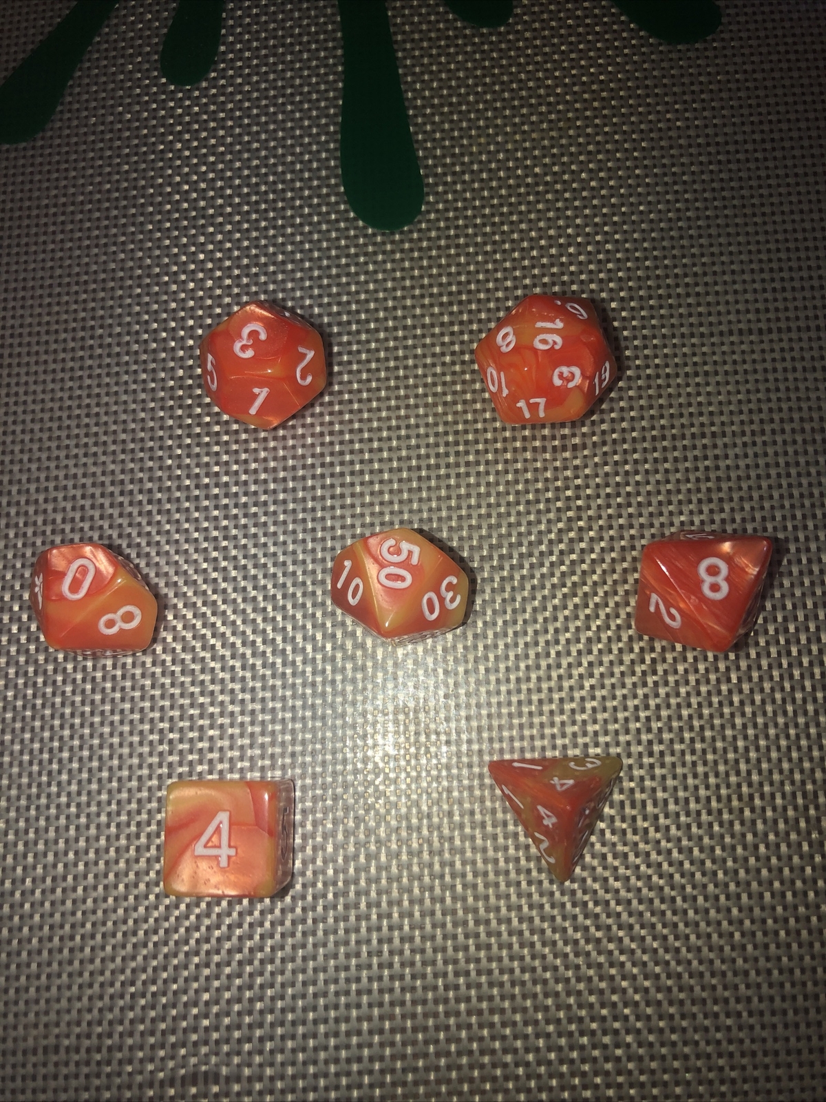 7 Piece Polyhedral Battle Dice Set Solar Flare Orange Color Resin | eBay