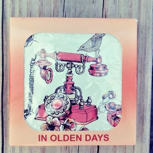 Set of 4 OLDEN DAYS Coasters Metal Pressed With Cork Base Gift Pictor ...