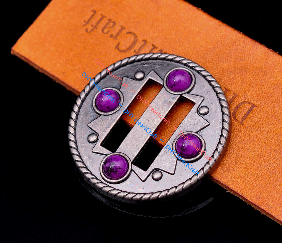 10X Purple Bead Leathercraft Western Cowboy Hatband Belt Slotted Concho ...