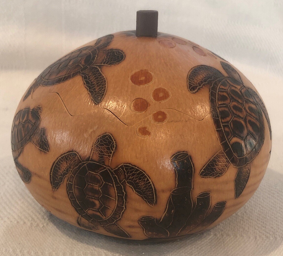 Vintage Hand Carved Art Gourd Peruvian Folk Art Peru Ocean Turtle P ...