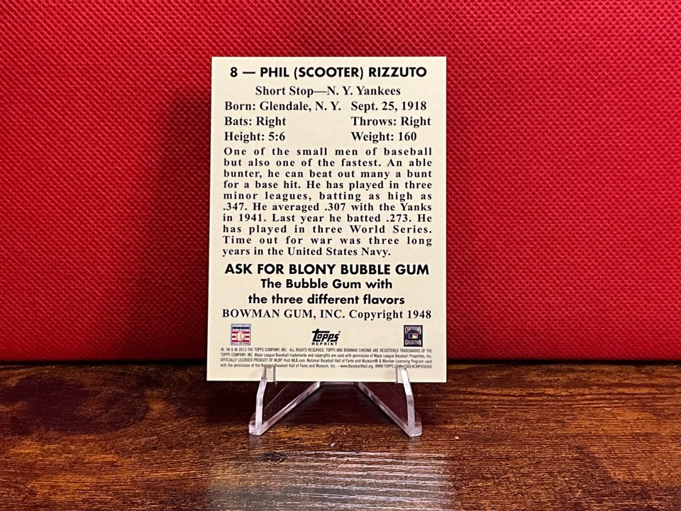 2013 Bowman Rookie Reprints - Phil Rizzuto Blue Sapphire Refractor #8 ...