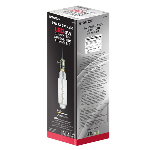 Satco S22430 4W =40W T24 LED Vintage Spiral Filament Tube Clear Medium ...