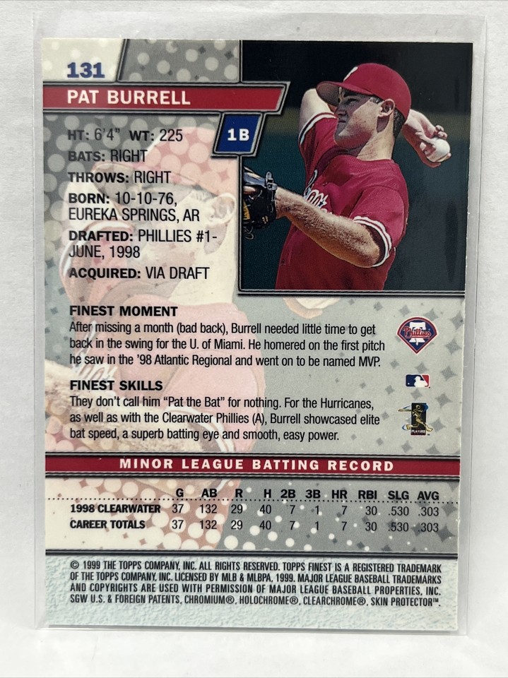1999 Topps Finest Pat Burrell Rookie Card RC with Coating | eBay