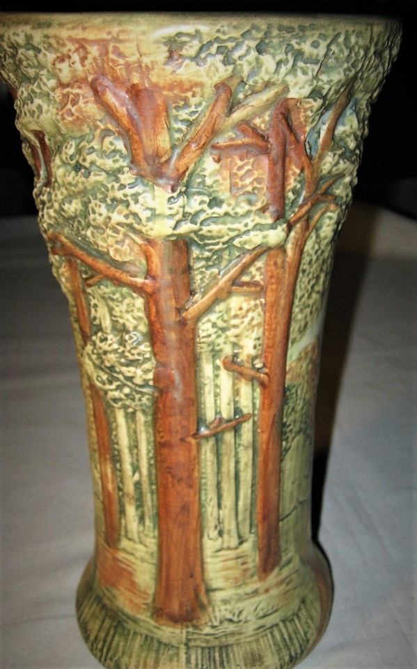 ANTIQUE WELLER FOREST TREE WOODCRAFT AMERICAN ART POTTERY FLOWER HOME ...