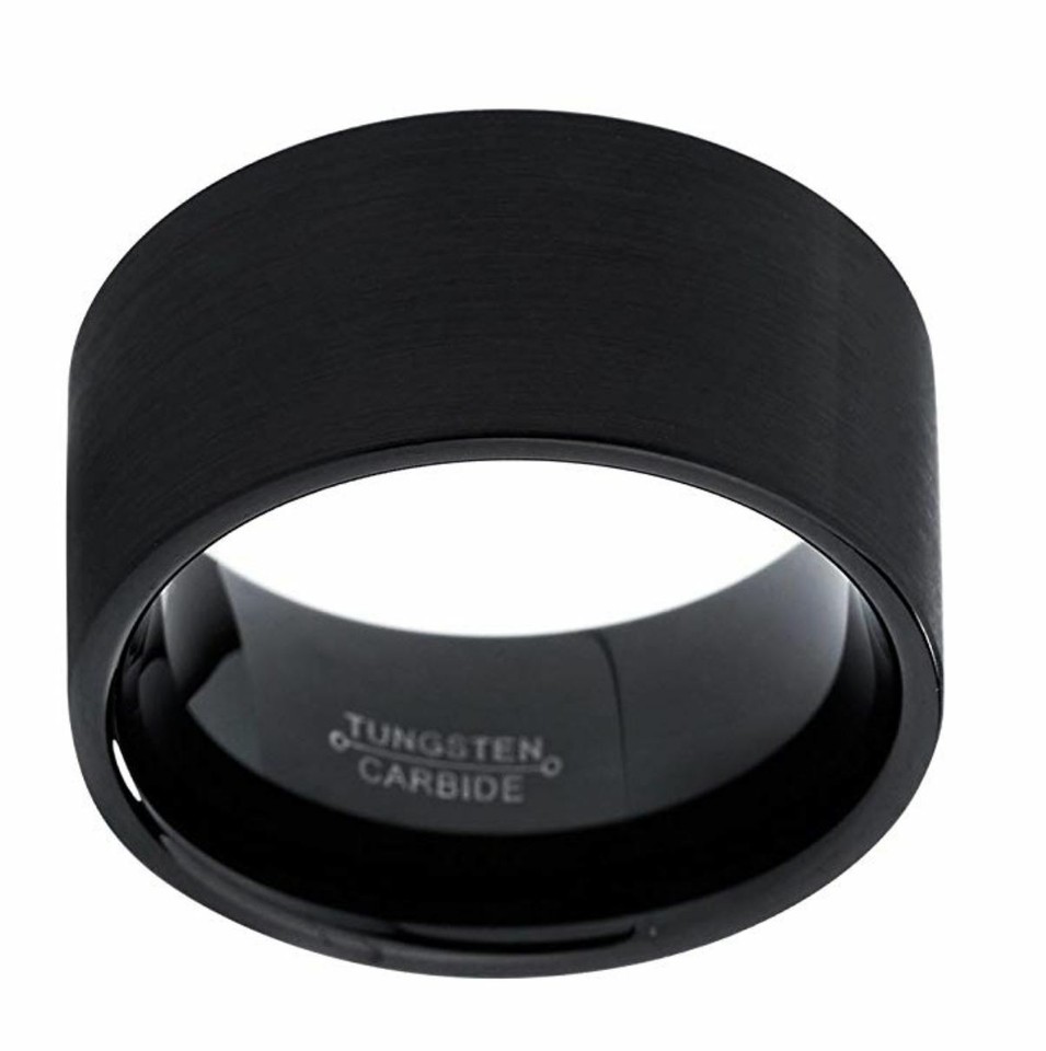 Free Engraving 12mm Men's Genuine Tungsten Carbide Black Brush Wedding ...