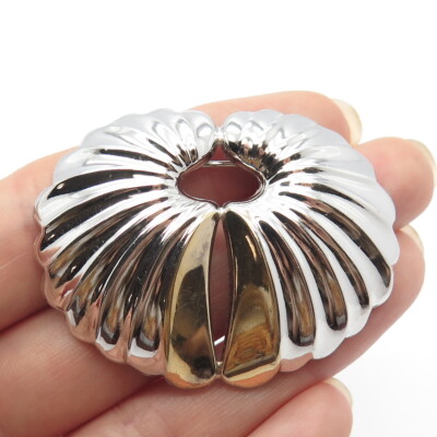 925 Sterling Silver 2-Tone Vintage Ribbed Pin Brooch | eBay