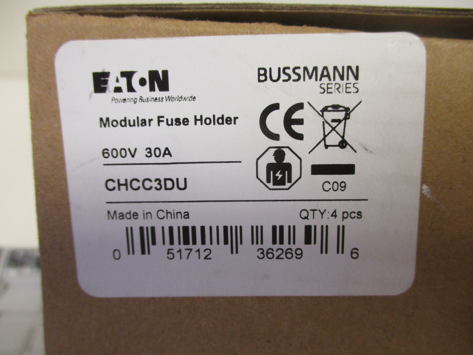 BUSSMANN CHCC3DU, LOT OF 4 SETS OF 3 POLE MODULAR FUSE HOLDER, 600V 30A ...