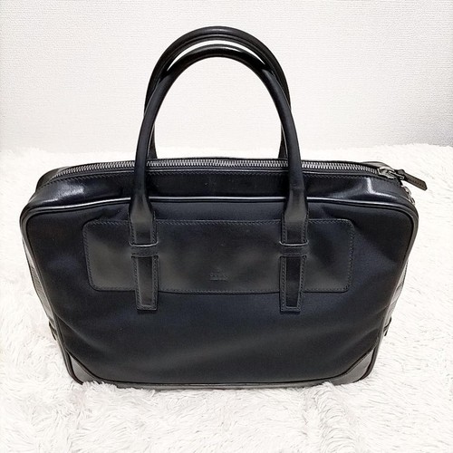 Gucci Business Briefcase Black Leather Canvas GG Pattern Tote Bag Auth ...